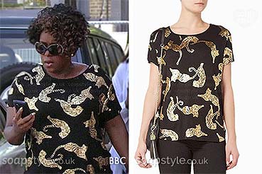 Kim Fox EastEnders black & gold tiger top - where from? Found | SoapStyle