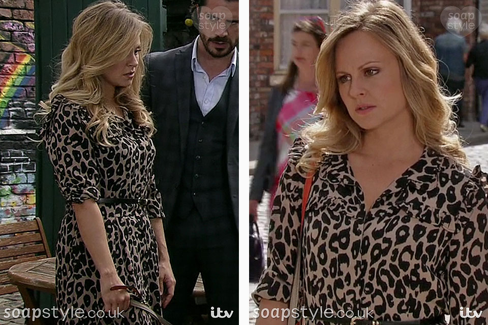 Sarah Platt in Corrie leopard print dress - where from? Found | SoapStyle