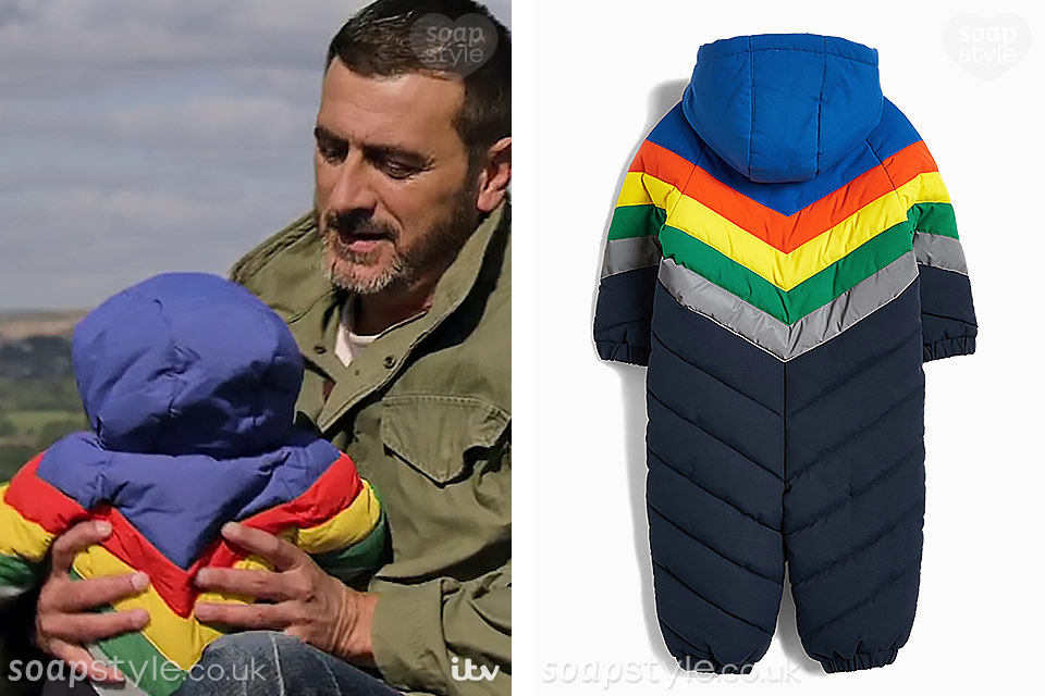 Bertie Rainbow Stripe Jacket Onesie on Corrie - Where From | SoapStyle