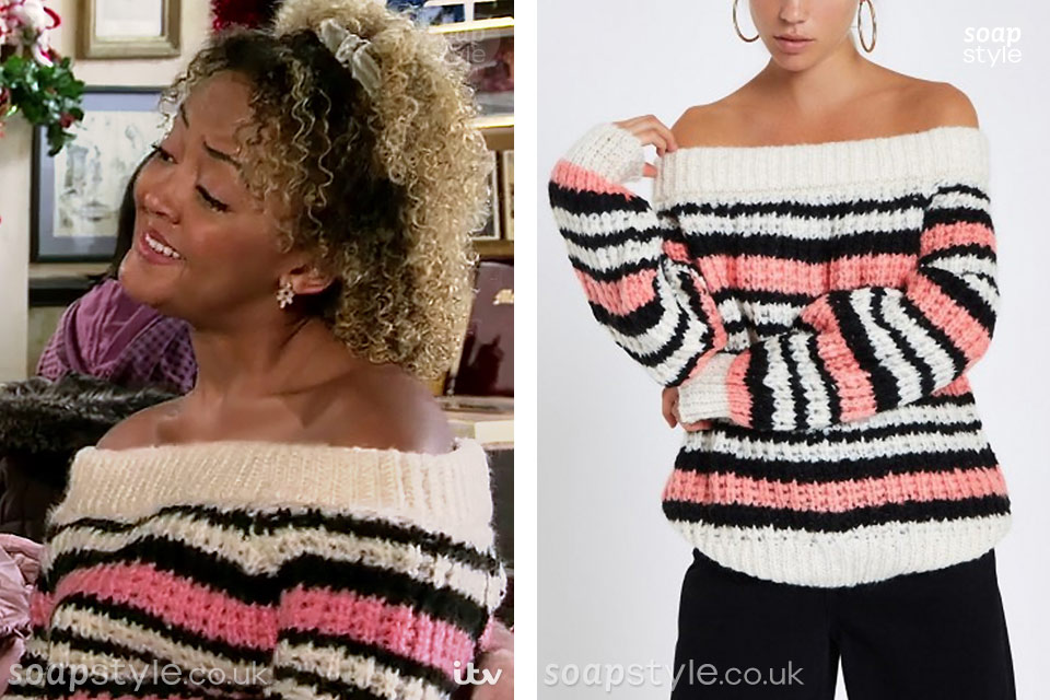 Emma Coronation Street off shoulder jumper - Where from? Found | SoapStyle
